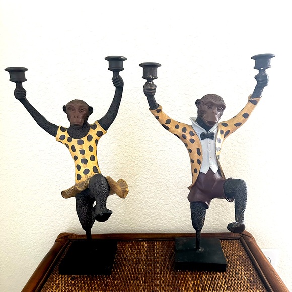 Other | Howchow Neiman Marcus Austin Dancing Monkey Candle Holders Rare ...